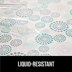 Gorilla Grip Vinyl Round Tablecloth, Fitted Elastic Edge Cover, Fade and Stain Resistant Table Cloths, Spill Proof Linen Covers for Indoor Dining, Outdoor Picnic Parties, Camping, 44" Turquoise Spiral