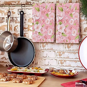 YOUNGKIDS Kitchen Towels Spring Peach Blossom Floral Absorbent Tea Towel Soft Hand Dish Towel Pink Reusable Washable Cleaning Cloth Hand Bath Towels for Bathroom Bar for Everyday Cooking (Pack of 2)