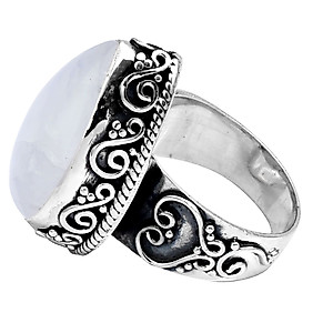 Silver Palace Natural Rainbow Moonstone 925 Sterling Silver Handmade Teardrop Ring For Unisex