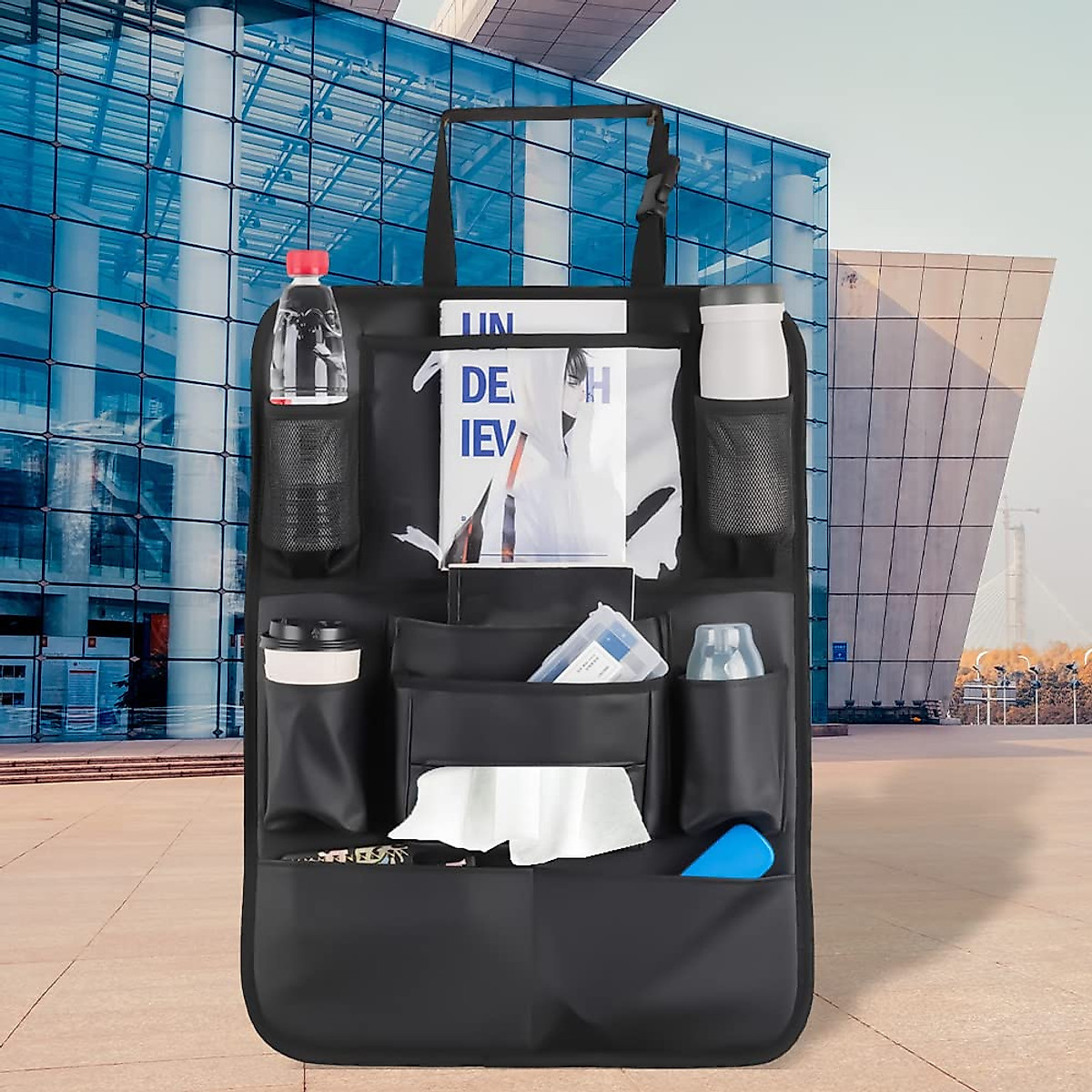 2 Pack PU Leather Premium Car SeatBack Organizer Travel Accessories, Kick Mats Back Seat Protector with Touch Screen Tablet Holder, Car Back Seat Organizer for Kids, Car Travel Accessories