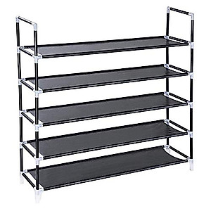 5 Tiers Shoe Rack Space Saving Shoe Storage Organizer Shoe Tower Cabinet Stackable Shelves 39.75 L x 11.13 W x 38.5 H InchesHolds 20-25 Pairs (Black)
