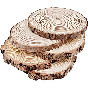 Natural Round Discs Rustic Wood Slices 5 Pcs 7-8 inch Unfinished Wood kit Circles Crafts Tree Slices with Bark Log Discs for DIY Arts and Wedding Christmas Ornaments
