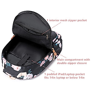 Leaper Floral School Backpack Girls Bookbag Daypack USB Charging Port Black-2