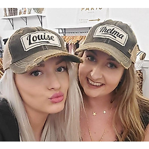 VINTAGE LIFE Best Friends Baseball Cap for Women Funny Trucker Hat Cute Distressed Ball Caps (Thelma, Black)