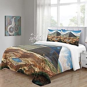EVMILA Pyramid for Teens and Adults Quilt Cover 3D Print Egypt Duvet Cover Comforter Covers with Pillow Cases Soft Microfiber with Zipper Closure Bedding Set 3 Pieces Queen（228x228cm）, Style-7