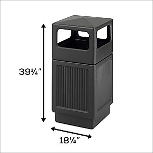Safco Products Canmeleon Outdoor/Indoor Recessed Panel Trash/Garbage Can 9476BL; Black; Decorative Fluted Panels; 38-Gallon Capacity