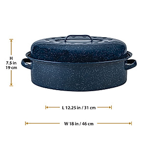Granite Ware Large Covered Oval Roasting Pan, 18”, Speckled Blue