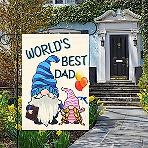 Louise Maelys Happy Father's Day Garden Flag 12x18 Double Sided for Dad, Burlap World's Best Dad Gnome Garden Flags Banners Vertical for Daddy Papa Grandpa Father's Day Outdoor Home Decor (ONLY FLAG)