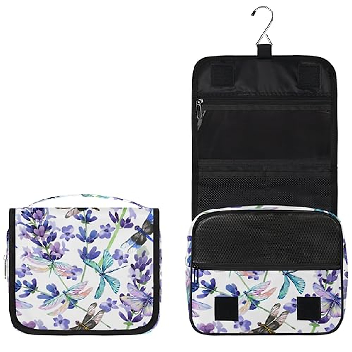 Dragonfly Purple Flower Travel Toiletry Bag Cosmetic Makeup Bag for Women Men Hanging Hook Wash Toiletries Portable Toiletry Bags Organizer