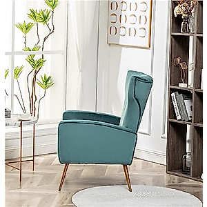 Container Furniture Direct Armchair Modern Velvet Accent Chair, Channel Tufted Bedroom, Office or Living Room Furniture with Elegant Metal Legs, Teal