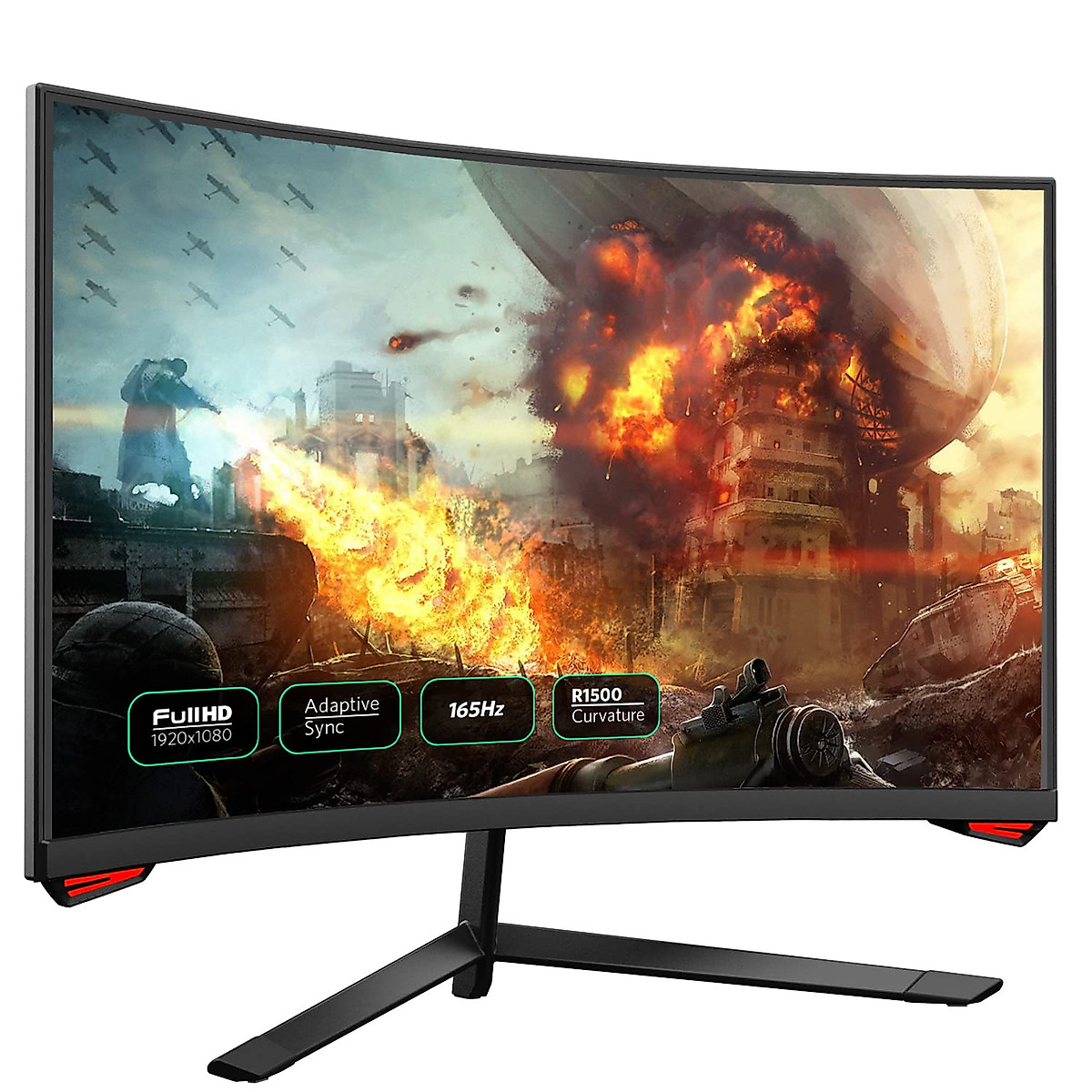 Fiodio 24” Gaming Monitor, with 165Hz Refresh Rate, 1920 * 1080P Full HD, Adaptive Sync, MPRT 1ms, HDMI and DP Inputs (DP Cable Included), Flat, Black (24H2G)
