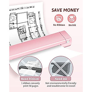 Odaro Pink M08F Letter Portable Printer for Travel with 100 Sheets Continual Thermal Paper 8.5" X 11" Letter Size