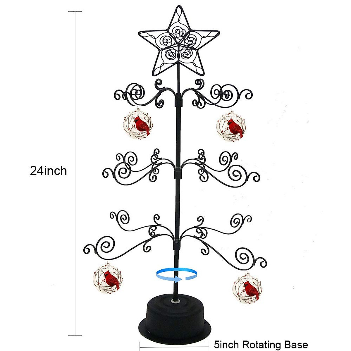 HOHIYA Metal Ornament Display Tree Stand Rotating Hanger 24 Inch Wire Hook Hanging for Halloween Christmas Balls Bauble Decorations Gift Craft Tabletop Black