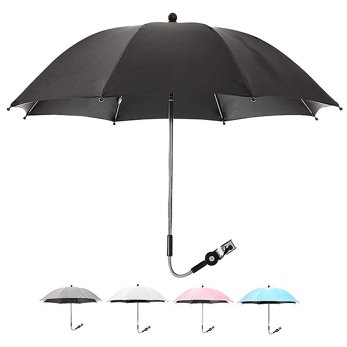 Baby Strollers Umbrella, Waterproof UV Protection Baby Pram Sun Umbrella Canopy Sun Rain Umbrella Parasol with Clip Clamp Strollers Accessories，Suitable for Beach Chairs, Baby Strollers (Black)