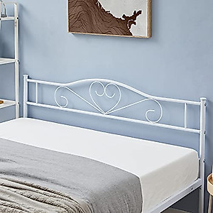 VECELO 14 Inch Queen Size Metal Platform Bed Frame with Headboard and Footboard, Heavy Duty Mattress Foundation with Steel Slats Support, No Box Spring Needed, White