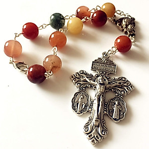 elegantmedical HANDMADE rosary Rutilated Quartz crystal bead one decade rosary bracelet cross Gift