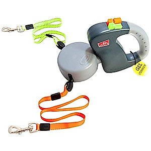 Wigzi Two Dog Retractable Non-Tangling Dog Leash with Innovative Gel Handle - Walk 2 Dogs Up to 50 lbs Each - 10 ft Leads, Small/Medium, Gray