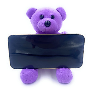 Animal Phone Holder for Desks Plush Teddy Bear Smart Phone Stand Purple Bear Toy 5.5” Cute iPhone Holder for Girls Stuffed Animal Mini Lavender Bear Gift