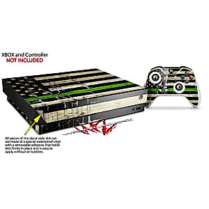 WraptorSkinz Decal Vinyl Skin Wrap Compatible with Xbox One X Console and Controller - Painted Faded and Cracked Green Line USA American Flag