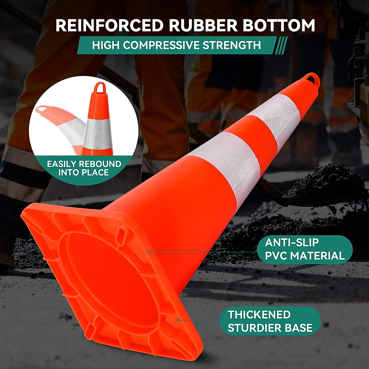 YITAHOME Traffic Cones 28 Inch (6 Pack), with 16.4FT Chain and Reflective Collars, PVC Orange Construction Cones, Safety Cones for Parking Lot, Home Road