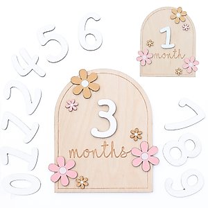 Baby Monthly Milestone Cards - Wooden Monthly Milestone Discs - Newborn Photography Props to Document Your Baby´s Growth - Baby Announcement Sign (AA Flower)