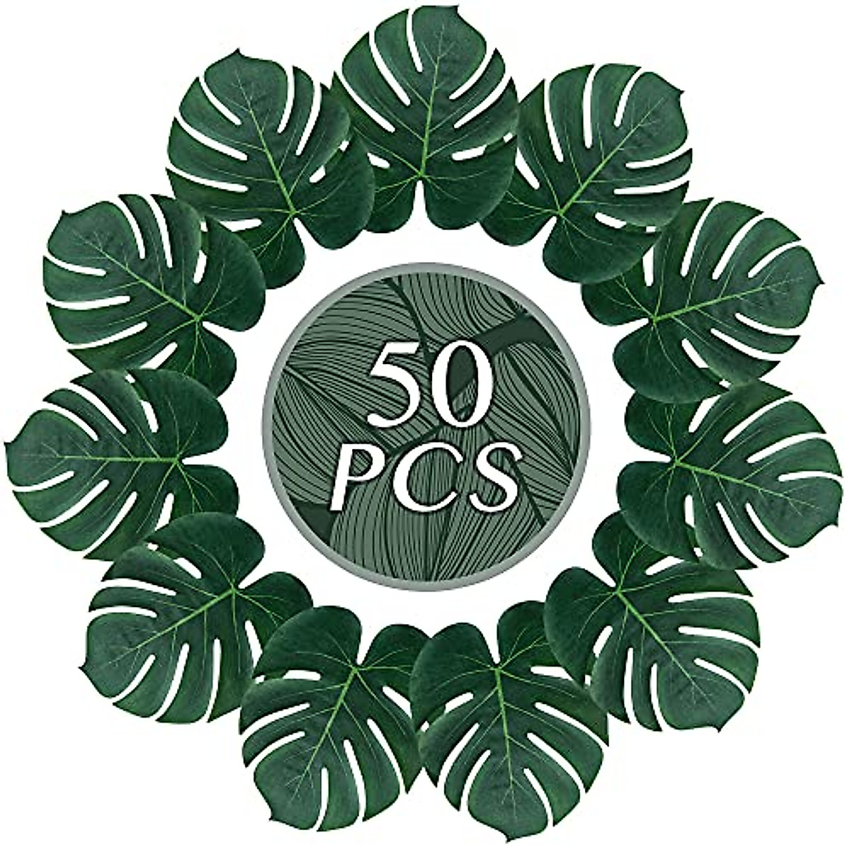 ATFL Artificial Palm Leaves Decor,50 Pcs Big Leaf Placemat, Green Palm Leaves Party Decorations,Tropical Table Decor, Hawaiian Leaves Decor,Safari Leaves Decoration,Beach Centerpieces for Wedding(50)