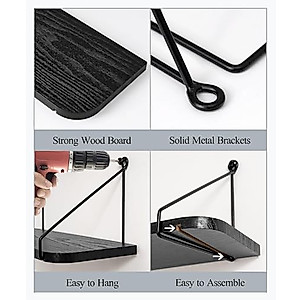 SUMGAR Black Floating Shelves for Wall, Wall Shelf for Bathroom Bedroom Kitchen, Floating Book Shelves for Wall Small Wall Mount Wood Storage Organzier Set of 2