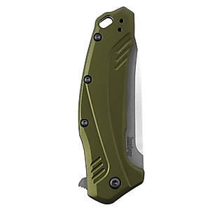 Kershaw Link Olive Stonewash Pocketknife, 3.25" CPM 20CV Steel Drop Point Blade, Assisted One-Handed Flipper Opening, Folding EDC, Stainless Steel, olive green