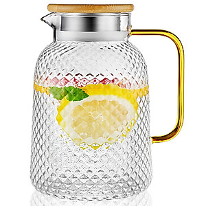 BPFY 1 Pack 60oz Glass Pitcher, Glass Pitcher with Lid and Spout, Glass Water Pitcher, Iced Tea Pitcher for Fridge, Glass Carafe for Cold or Hot Beverages,Glass Jug for Water, Sun Tea, Milk