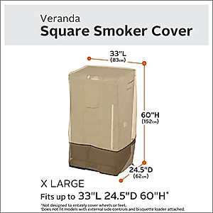 Classic Accessories Veranda Water-Resistant 33 Inch Square Smoker Grill Cover, Grill Cover for Outdoor Grill, BBQ Cover