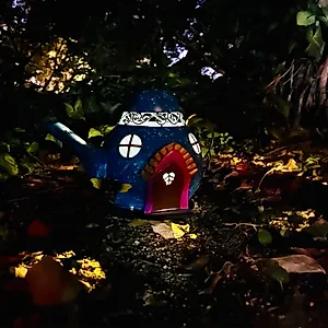SUBOLO Fairy Teapot Garden Statue Fairy House Solar Statue Teapot Garden Decor Solar Light for a Cute Fairy Garden House