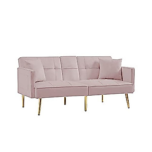Eafurn 2 in 1 Futon Sofa Bed, 69.2", Pink 69.2" Velvet w/ 2 Cupholders