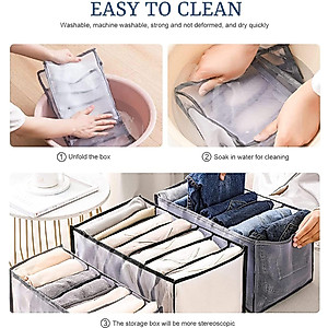 Wardrobe Clothes Organizer,7 Grids Jeans Compartment Storage Box,Foldable Closet Organizers and Storage Baskets for Bedroom 2 Sizes (White)