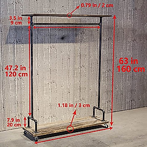 MBQQ Industrial Pipe Clothing Rack on Wheels,Rolling Iron Garment Racks with Shelves, Commercial Grade Clothing Racks Heavy Duty,Vintage Steampunk Clothes Rack Retail Display Wood Shelf