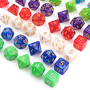 10 X 7 Polyhedral Dice Set (70 Pieces) for Dungeons and Dragons DND RPG MTG Table Games D4 D6 D8 D10 D% D12 D20 with 10 Pack Black Bags, 10 Colors