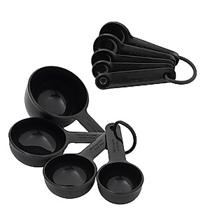 KitchenAid Universal Easy To Read Measuring Cup and Spoon Set with Soft Grip Handle for Maximum Control, Hang Hole and Nesting For Easy Storage, Dishwasher Safe, 9 Piece, Black