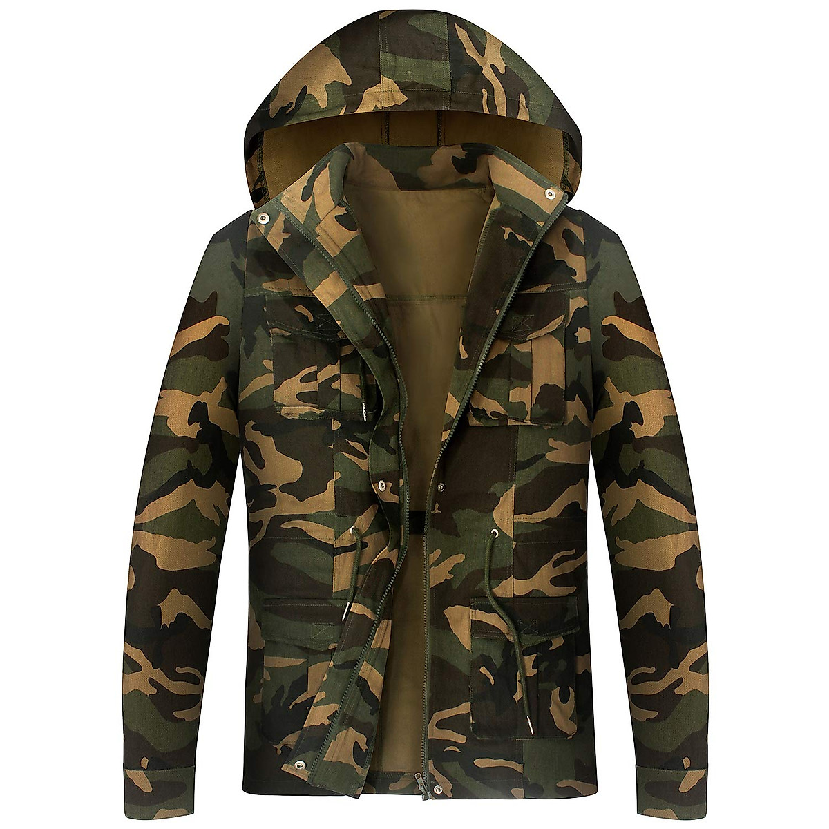 SheKiss Women Lightweight Camouflage Warm Winter Safari Jackets Long Sleeve Zipper Casual Canvas Overcoat Hunting Hoodie