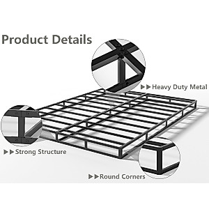 Vitverve Box Spring King, 5 Inch High Metal King Size Box Spring Only, Heavy Duty Mattress Foundation with Fabric Cover, Easy Assembly, Quiet Noise Free, Non Slip, Black