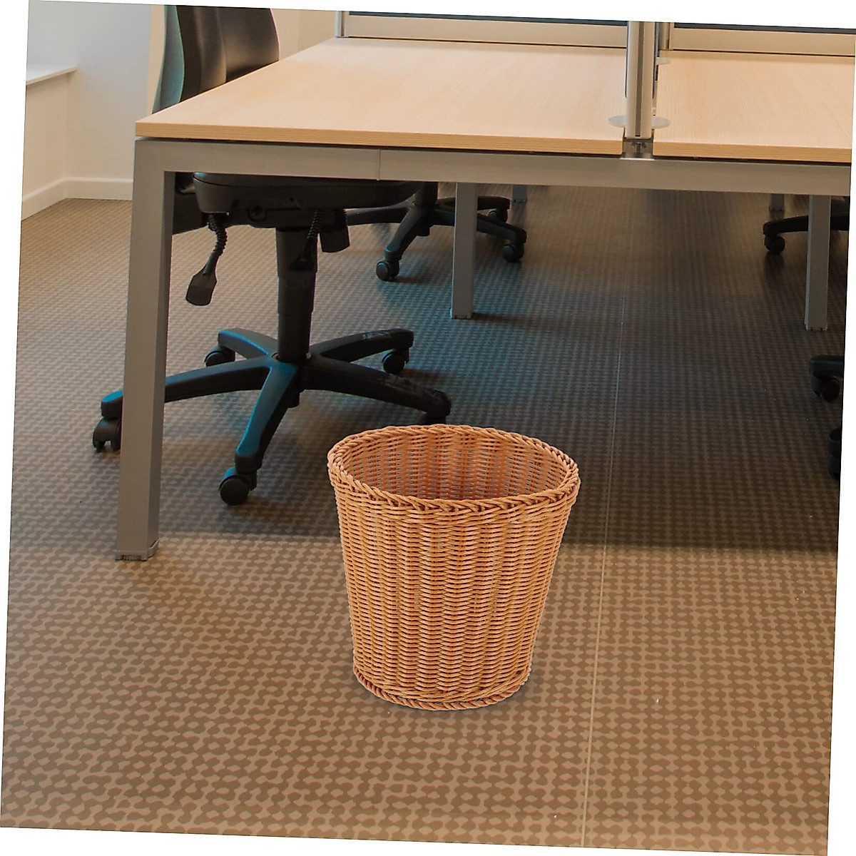 WOONEKY Rattan Trash Can, Brown, Open-Top, Plastic Material, 11" x 11" x 11"