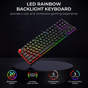 havit Mechanical Keyboard, TKL Mechanical Gaming Keyboard Wired LED Rainbow Backlit Keyboards Red Switches 80% 87 Keys Compact for PC Gaming Computer