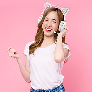 SOSISU Cat Ear Gaming Headset, Ergonomic Wired Headphone for PS4, PS5, Xbox One(Adapter Not Included), PC, Mobile Phone with LED Backlight, Removable Microphone, Surround Sound