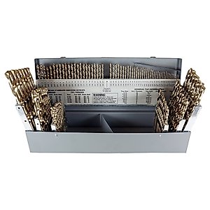 Chicago-Latrobe 550 115 Piece Heavy-Duty Cobalt Steel Jobber Length Drill Bit Set, Gold Oxide Finish, Round Shank, Spiral Flute, 135 Degree Point Angle
