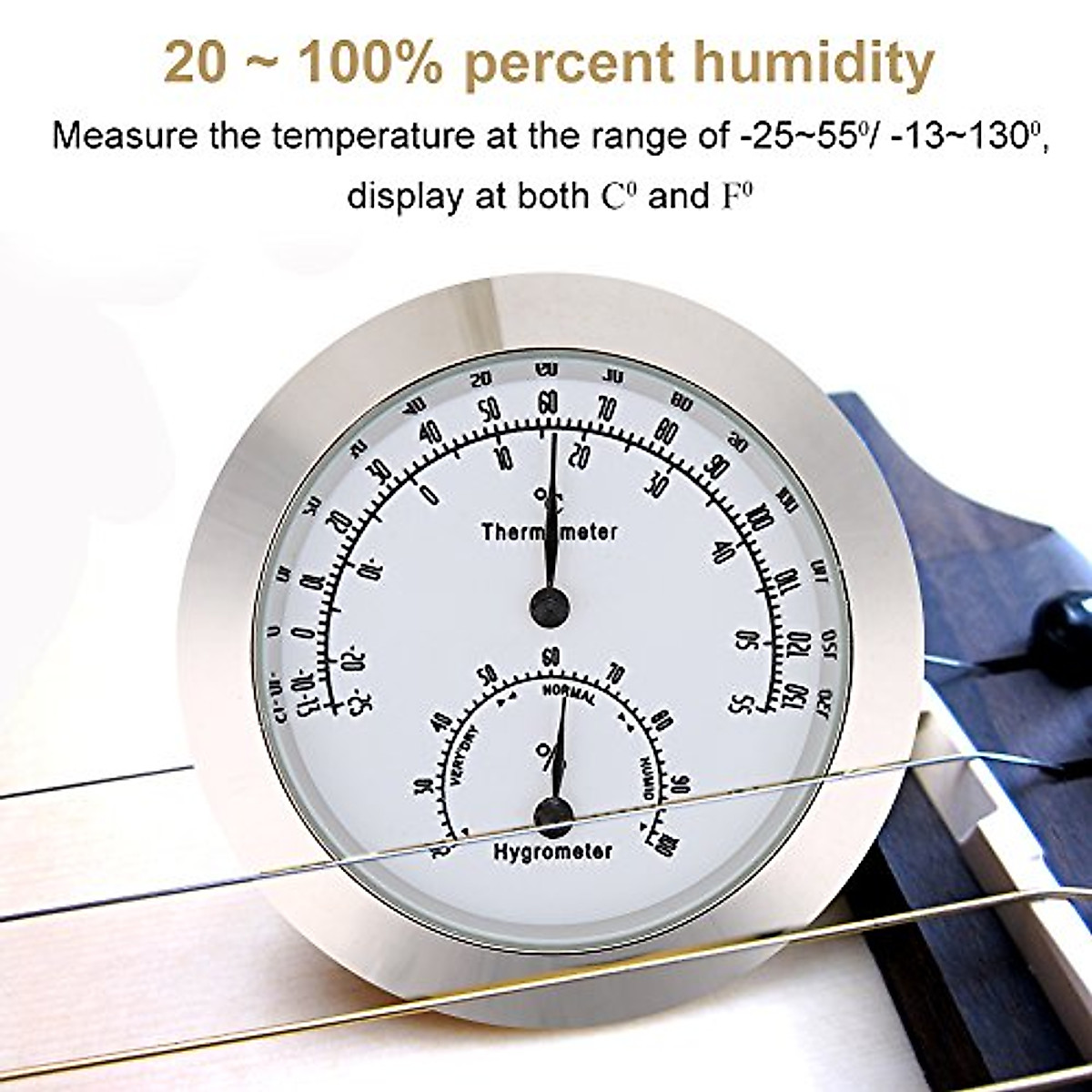 Dilwe Guitar Round Thermometer Hygrometer, Humidity Temperature Meter for Violin Guitar Case Instrument Care(Silver)