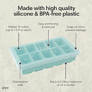LĒVO Herb Block Tray - Silicone Freezer Tray with Lid - Herb Saver for Homemade Infusions - Silicone Freezer Mold for LĒVO Infusions - Food Grade Silicone, BPA Free - Grey