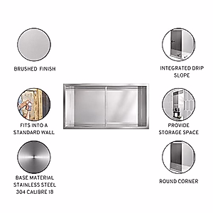 Odass | Shower Niche | 24" X 12" | NO Tile Needed | Rectangular Stainless Steel #304 Niche | Brush Recessed Single Shelf Organizer | Bathroom Storage for Shampoo Bottle |