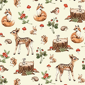 Woodland Baby Animals Gift Wrap by Wrap and Revel—Baby Shower Wrapping Paper Folded flat, 27 x 39 inches with Deer, Fox, Hedgehog, Bunny Rabbit, Mouse