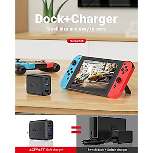 ACEFAST GaN PD65W 3 Port(USB C+USB A+4K/HD) Fast Charger Hub for Nintendo Switch, USB C 3.1 Laptops, Tablets, Foldable AC Plug Power Adapter Compatible with MacBook, Switch, HP, Acer, Samsung, ASUS