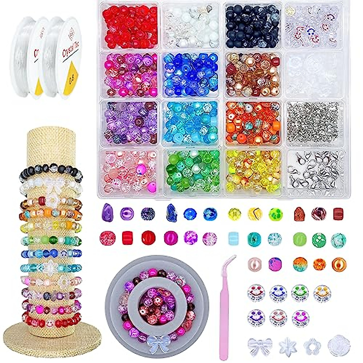 Xmada 829 PCS Bracelet Making Kit - 660 PCS Glass Beads for Jewelry Making, 12 Colors Assorted Beads Bracelet Kit, Crystal Beads, Jewelry Making Kit for Teen