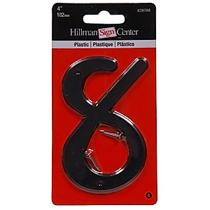 Hillman 839766 Nail On Character Number 8 Eight Sign with Predrilled Mounting Holes Includes Hardware, Black Plastic, 4 Inches 1-Sign