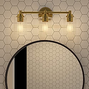 GETINLIGHT 20" Wide 3-Light Gold Bathroom Vanity Light with Clear Ribbed Glass Shade, Bulb Not Included, IN-0444-3-GD